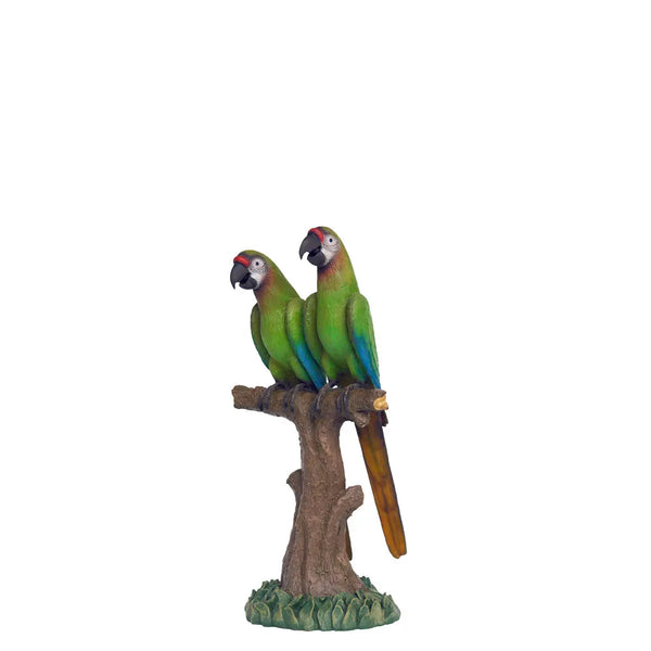 Green Macaw Parrots On Branch Statue - Prop Rental – LM Treasures Prop ...